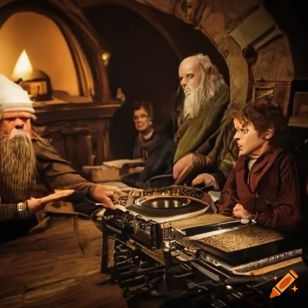Bagend party with gandalf djing and characters freestyle rapping on Craiyon