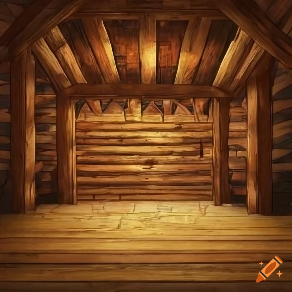 Wooden walled room with wood beams and sawdust floor on Craiyon