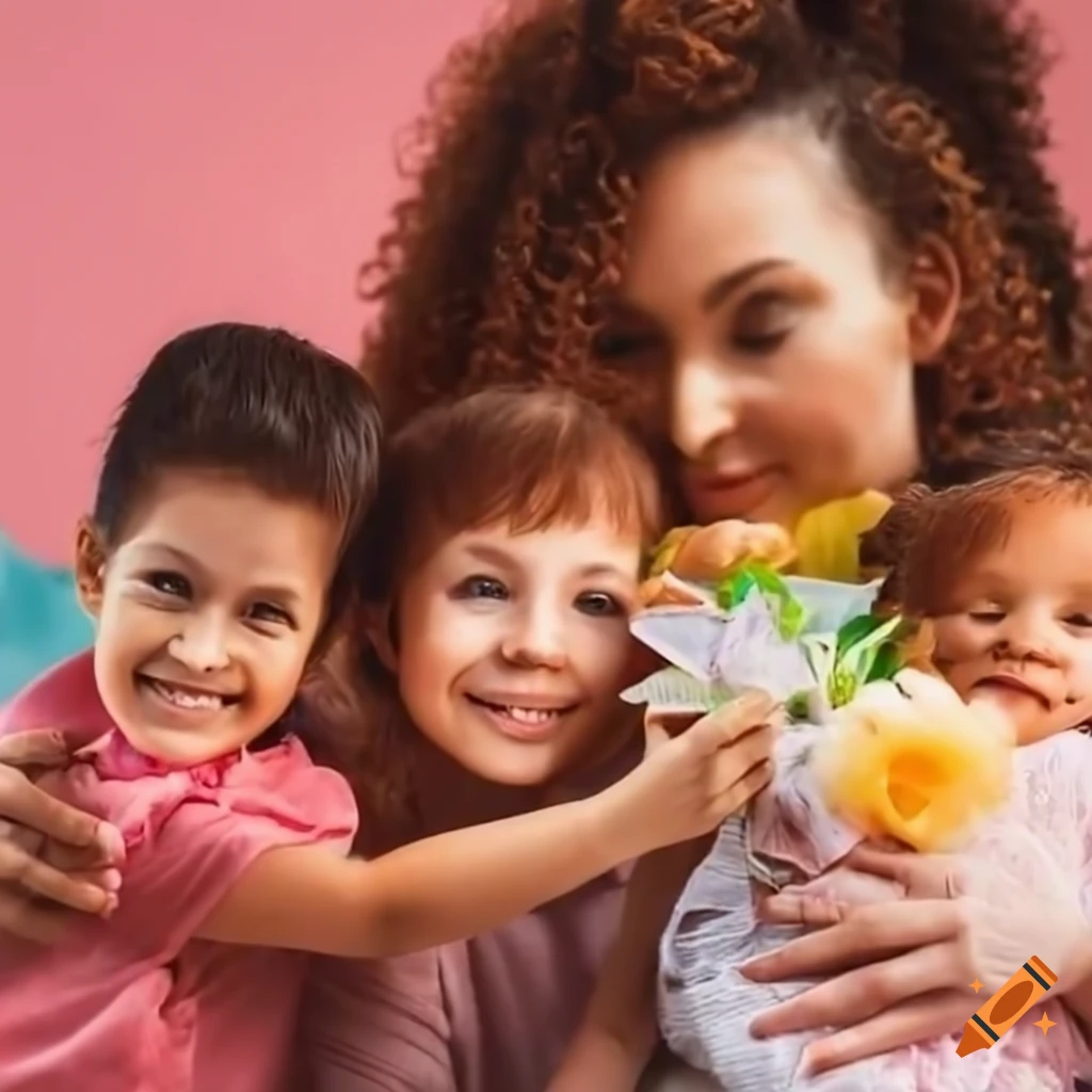 Mother with smiling children during Mother's Day celebration on Craiyon