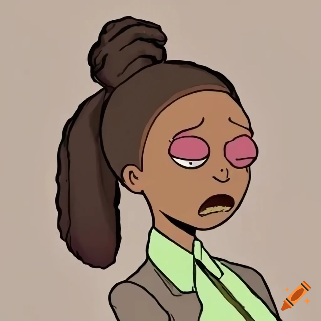Intelligent Black woman in Rick and Morty art style with a ponytail on ...
