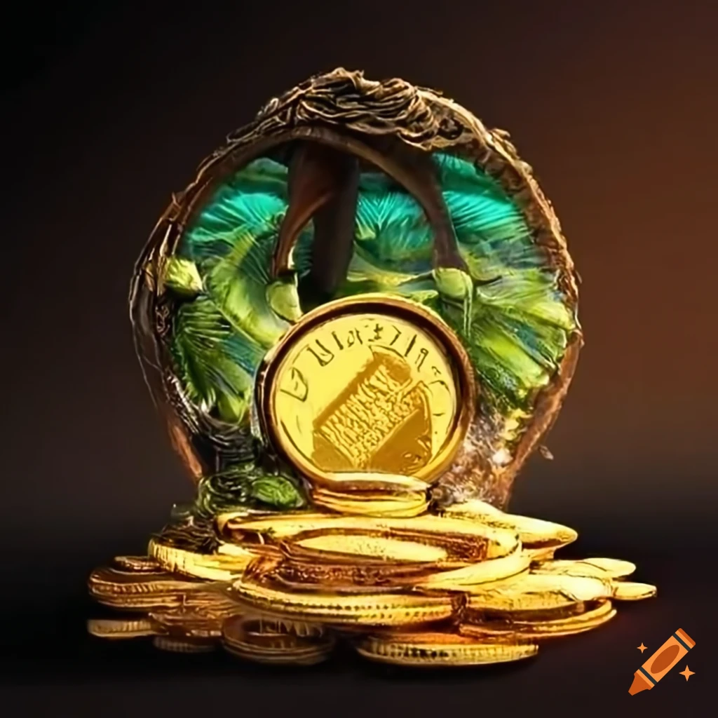 Time warping gold coins in a tropical paradise on Craiyon