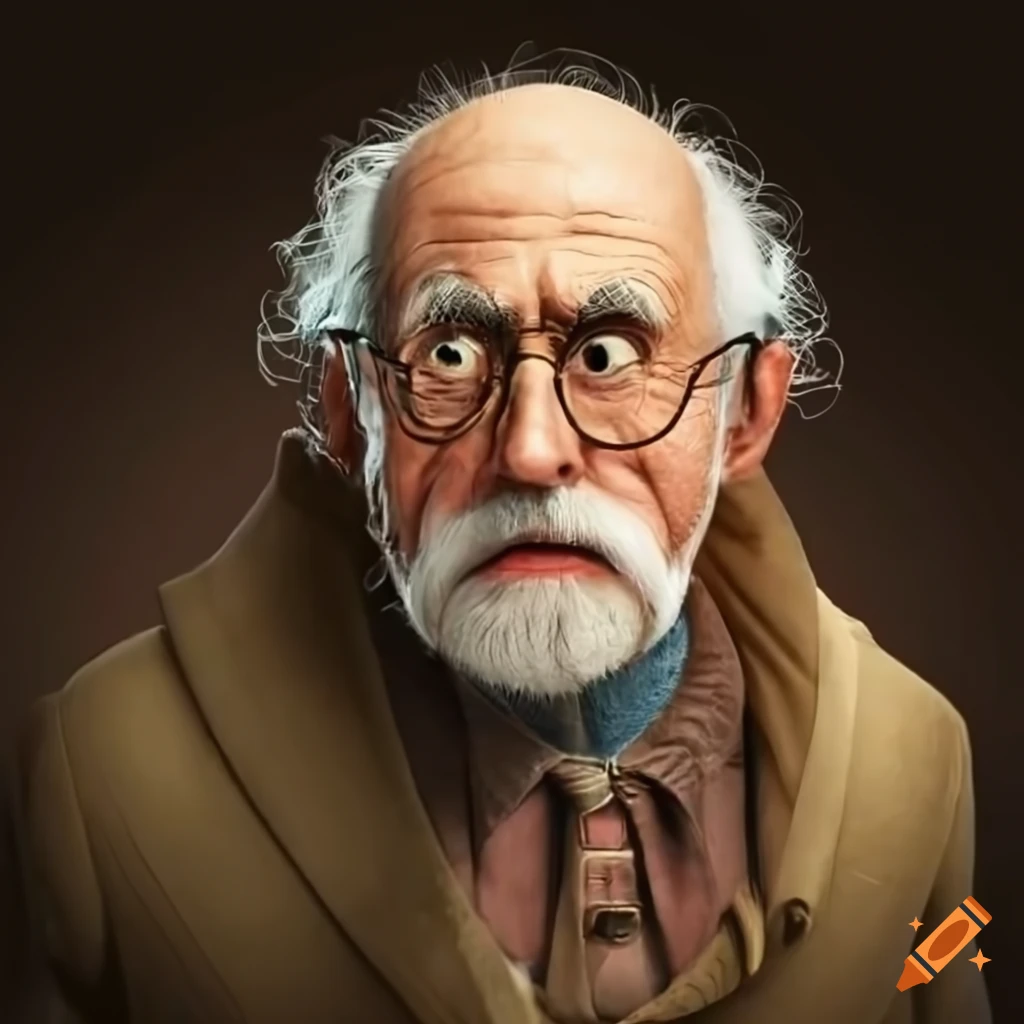 Historian old man with wide open eyes on Craiyon