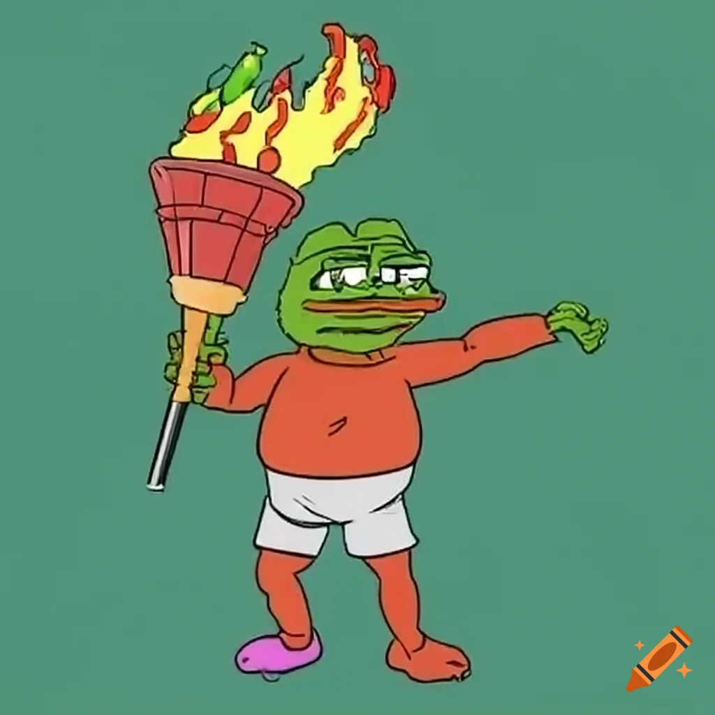 Cartoon olympic torch with pepe design on Craiyon
