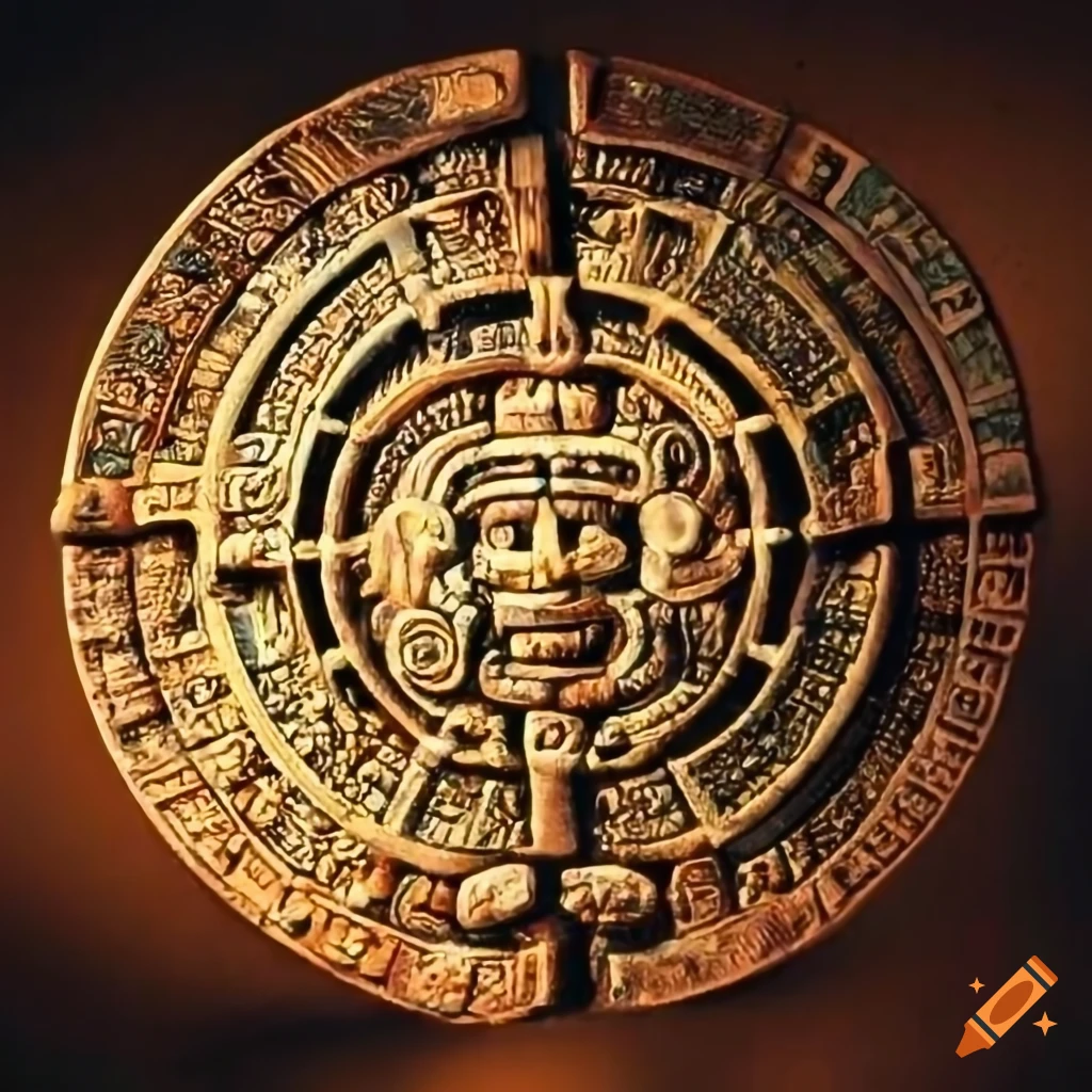 Mayan calendar with hints of gold coins on Craiyon