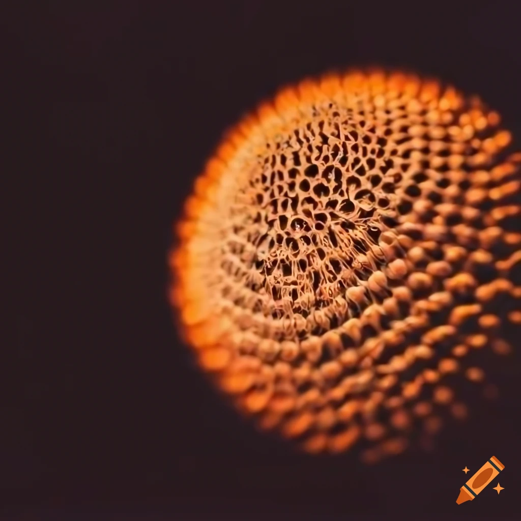 Macro plant seed heads with concentric circles and orange radial rays ...