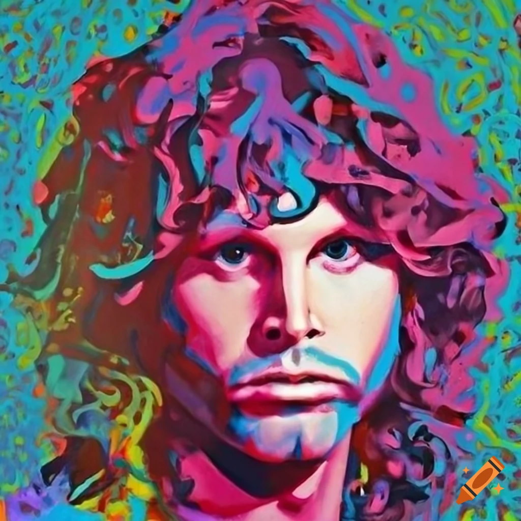 Portrait of jim morrison with bright colors in a modernist style on Craiyon