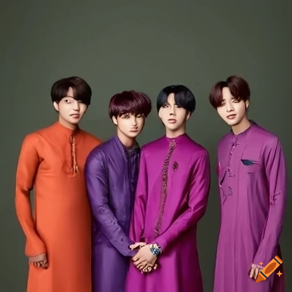 Bts members dressed in dhuti and panjabi attire on Craiyon