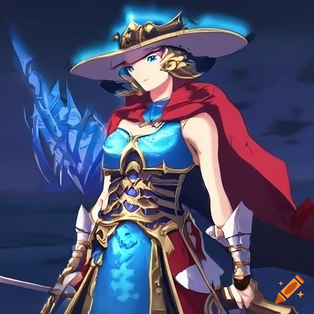 Anime war princess in centurion armor and musketeer attire with flowing ...