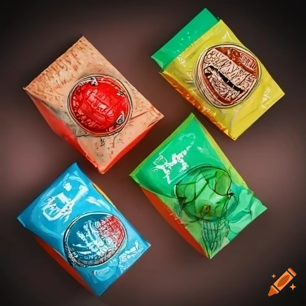 Colorful illustration of 'cicada snacks' package on Craiyon