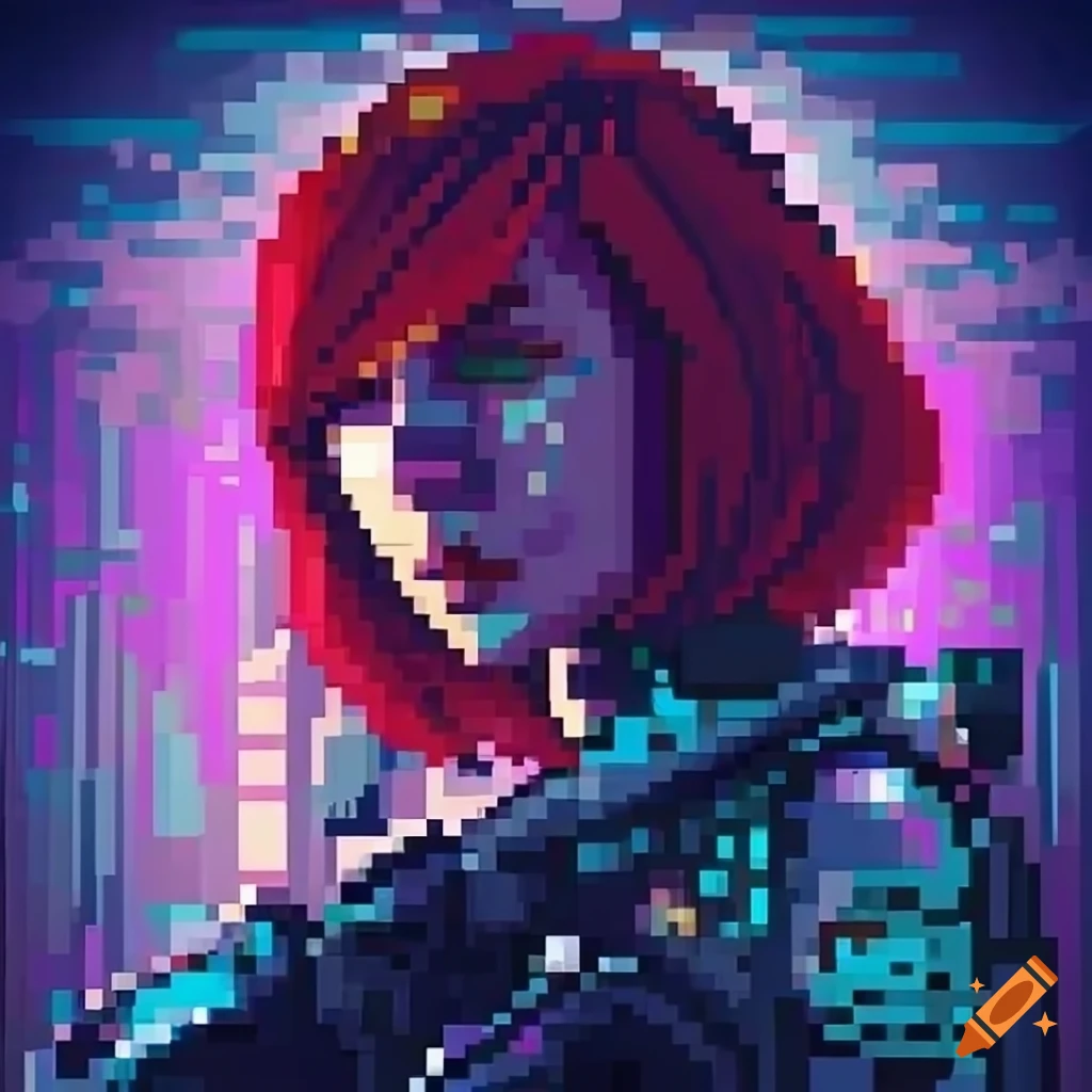 Pixelart portrait of an Irish android cyborg girl on a cyberpunk ...