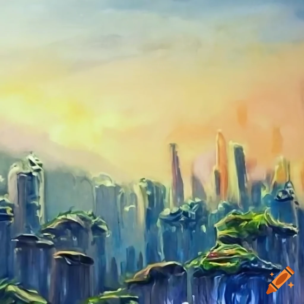 Macro view of forest city on a distant world in black and white pencil ...