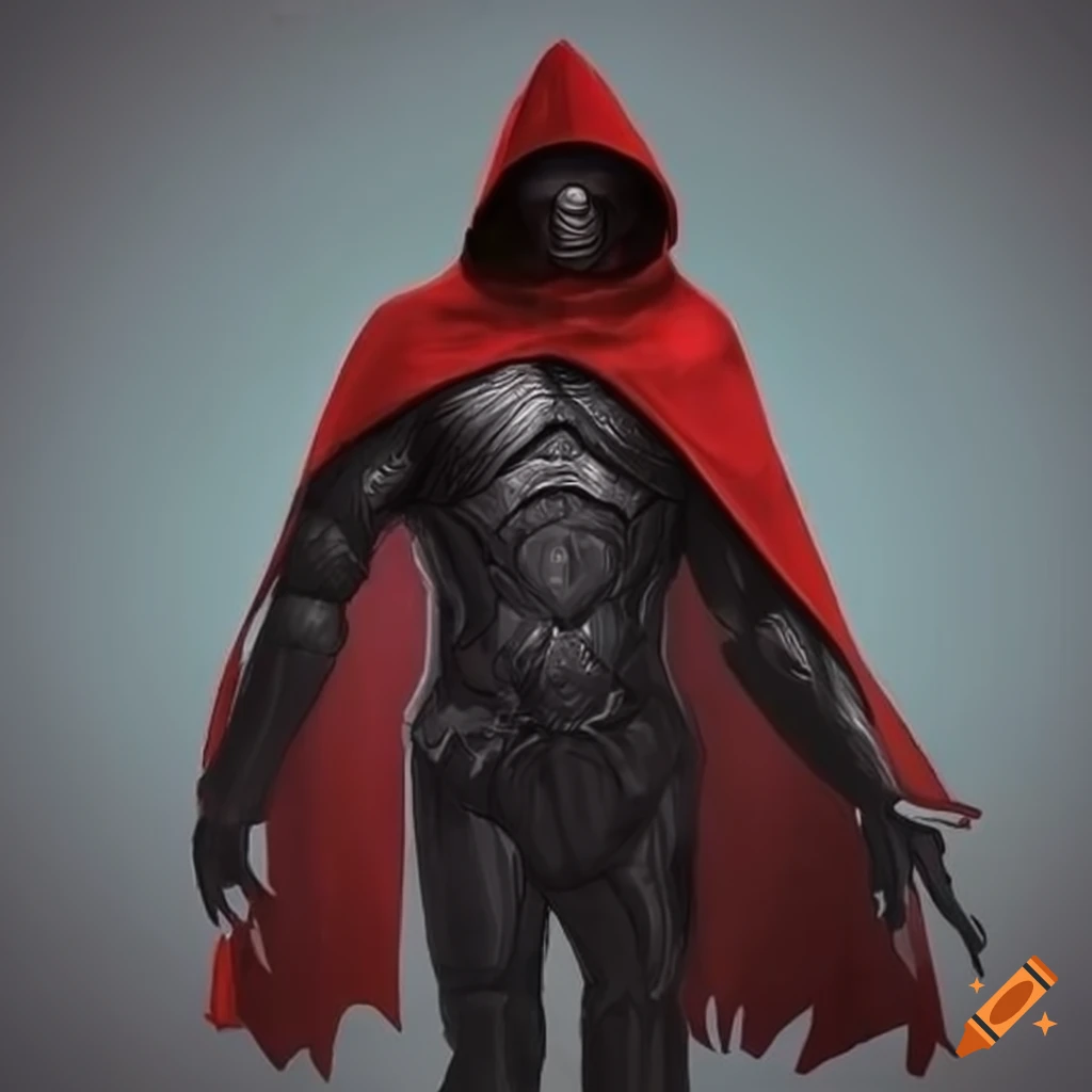 Black body humanoid with red cloak and golden armor on Craiyon