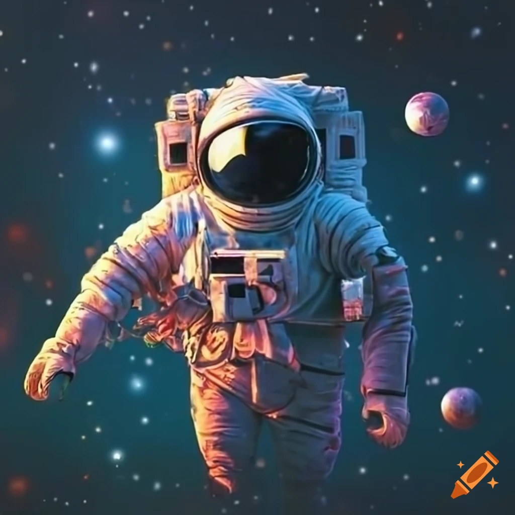 Creature and astronaut in outer space on Craiyon