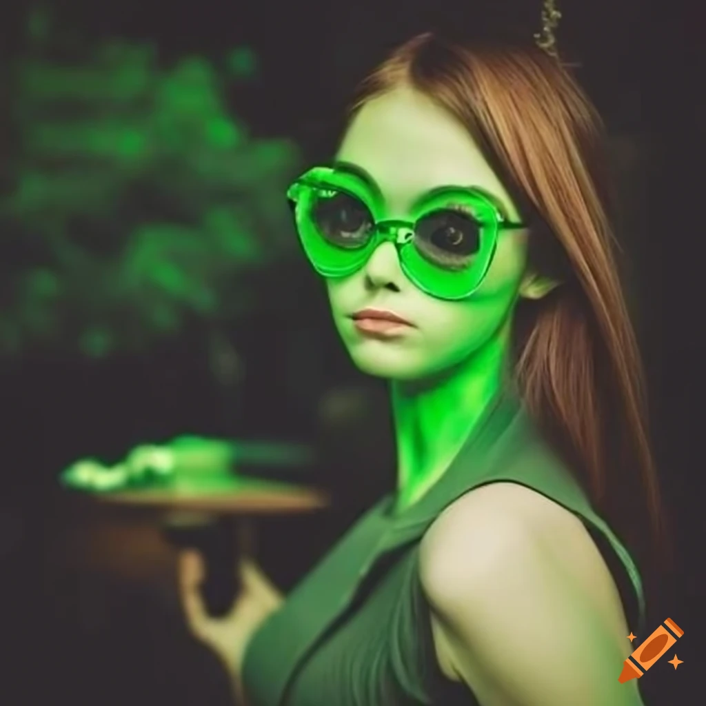 Cute green alien hipster girl on Craiyon