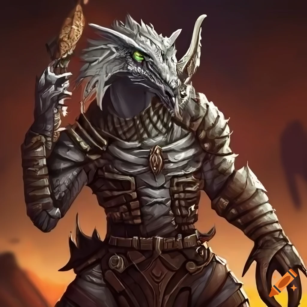 Silver acid dragonborn creature on Craiyon