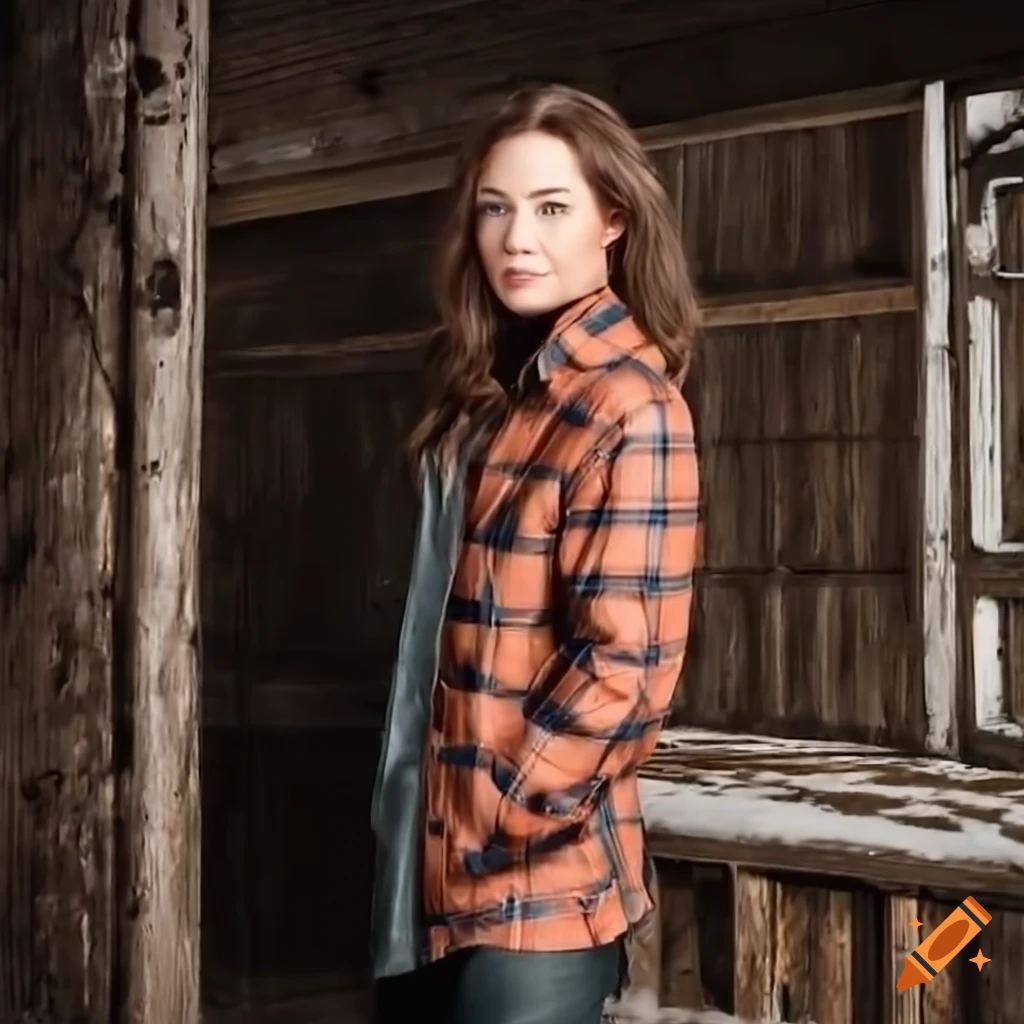 Actress Catherine Bell Lookalike In Stylish Orange Plaid Shirt And