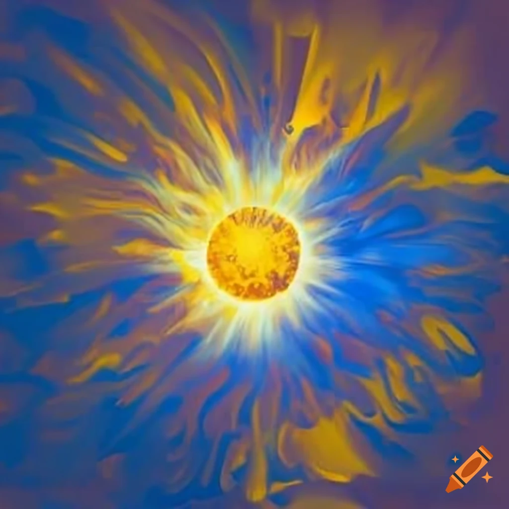 Blue-yellow exploding sun on Craiyon