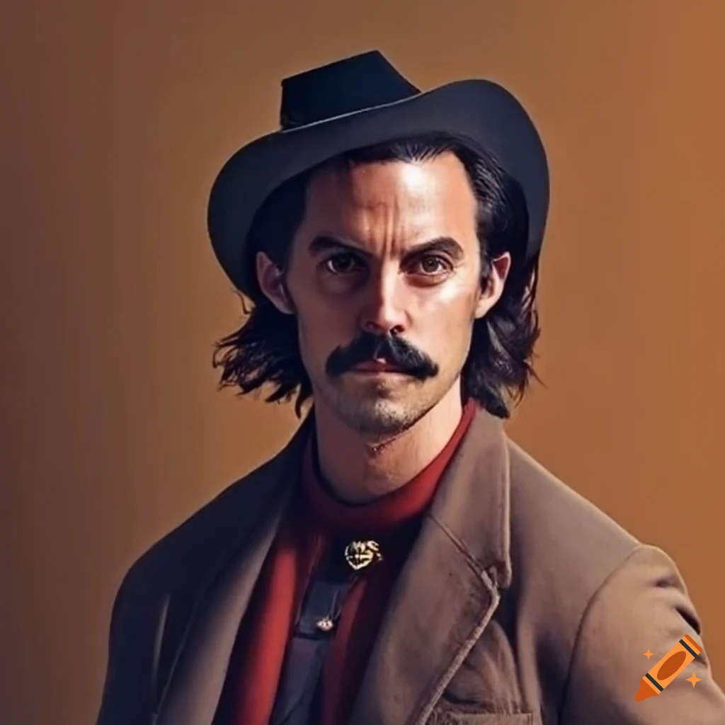 Milo Ventimiglia with a mustache dressed as a cowboy on Craiyon