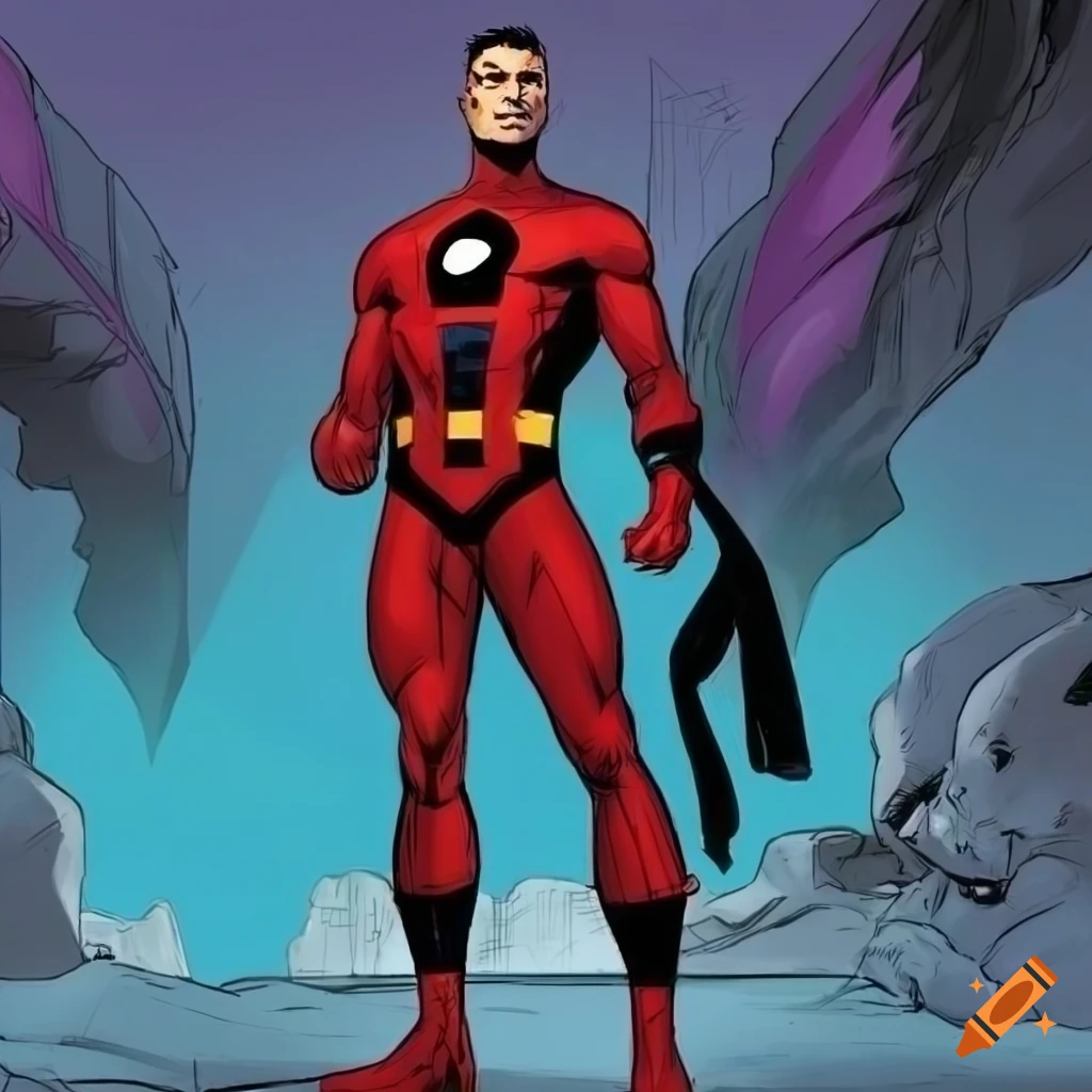Male hero in retro comic style with a full pose on Craiyon