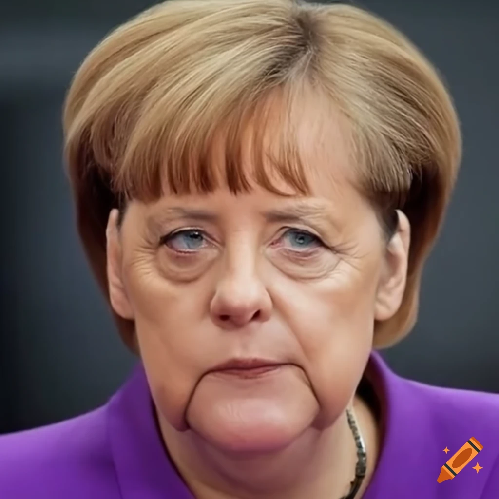 Close-up of Chancellor Angela Merkel's determined expression on Craiyon