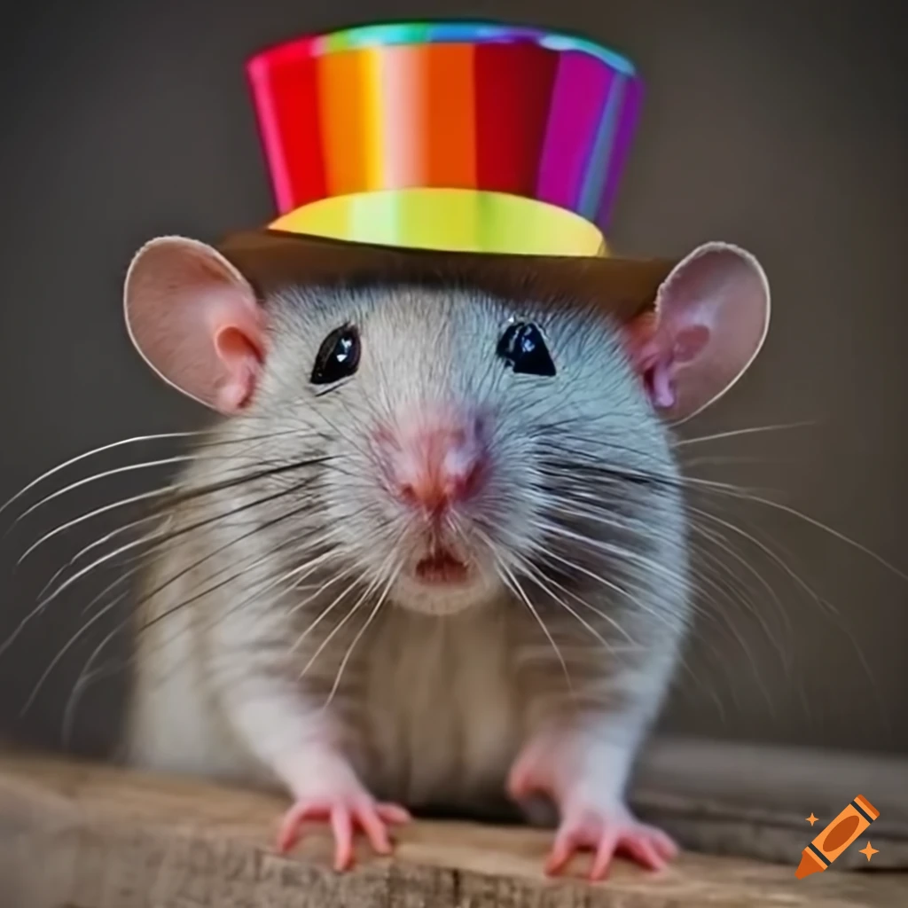Rat with a colorful top hat on Craiyon