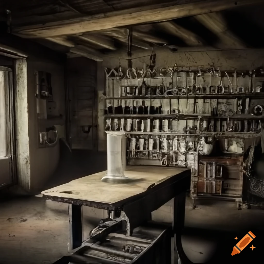 1940s chemistry lab room with experiments on laboratory bench on Craiyon