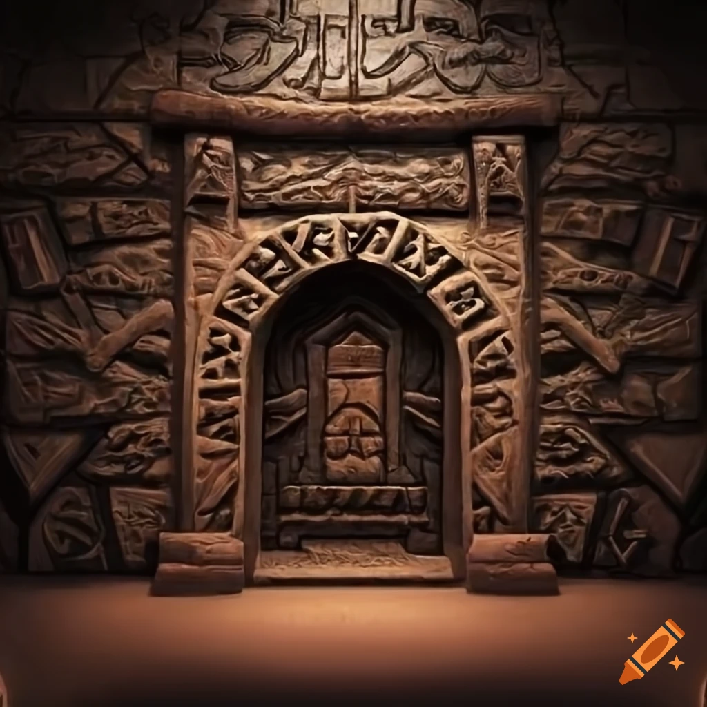 Dungeon room with norse runes carved on the wall on Craiyon