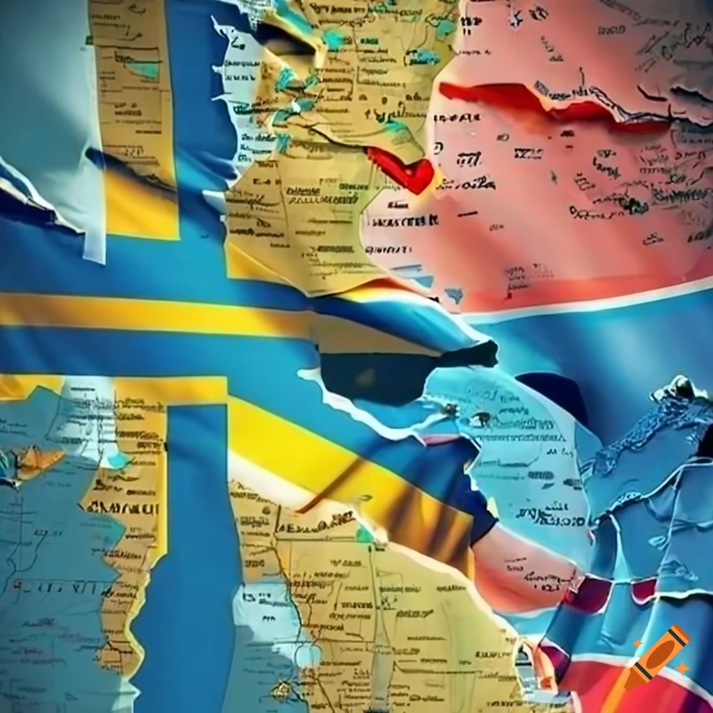 Map of the Nordic region with flags of Sweden, Norway, Denmark, Finland ...