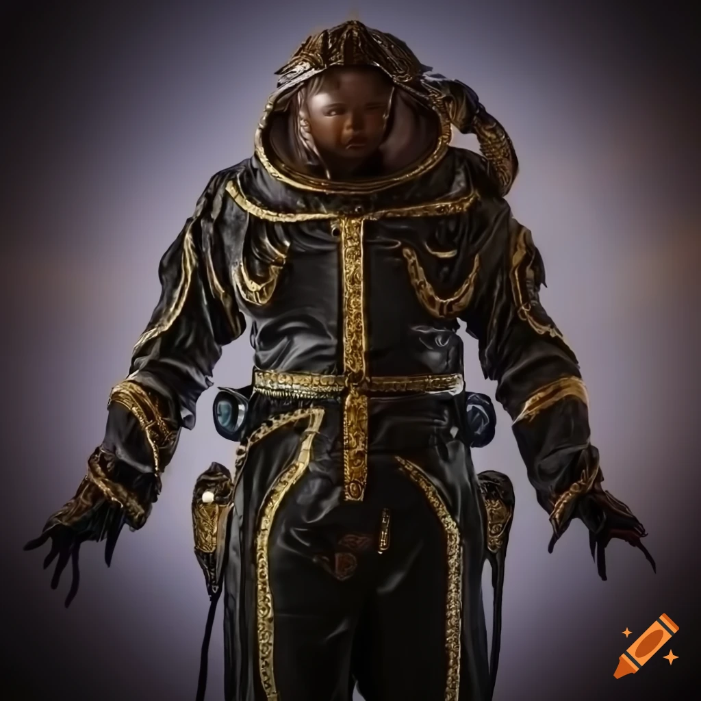 Genetic engineer king in sci-fi spacesuit and baroque robe in ...