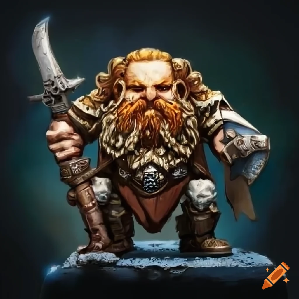 Dwarf fighter wielding a warhammer on Craiyon