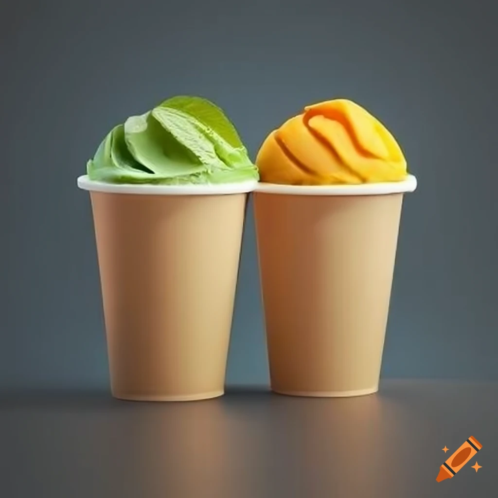 Creative mockup of mango flavor ice cream paper cups on Craiyon