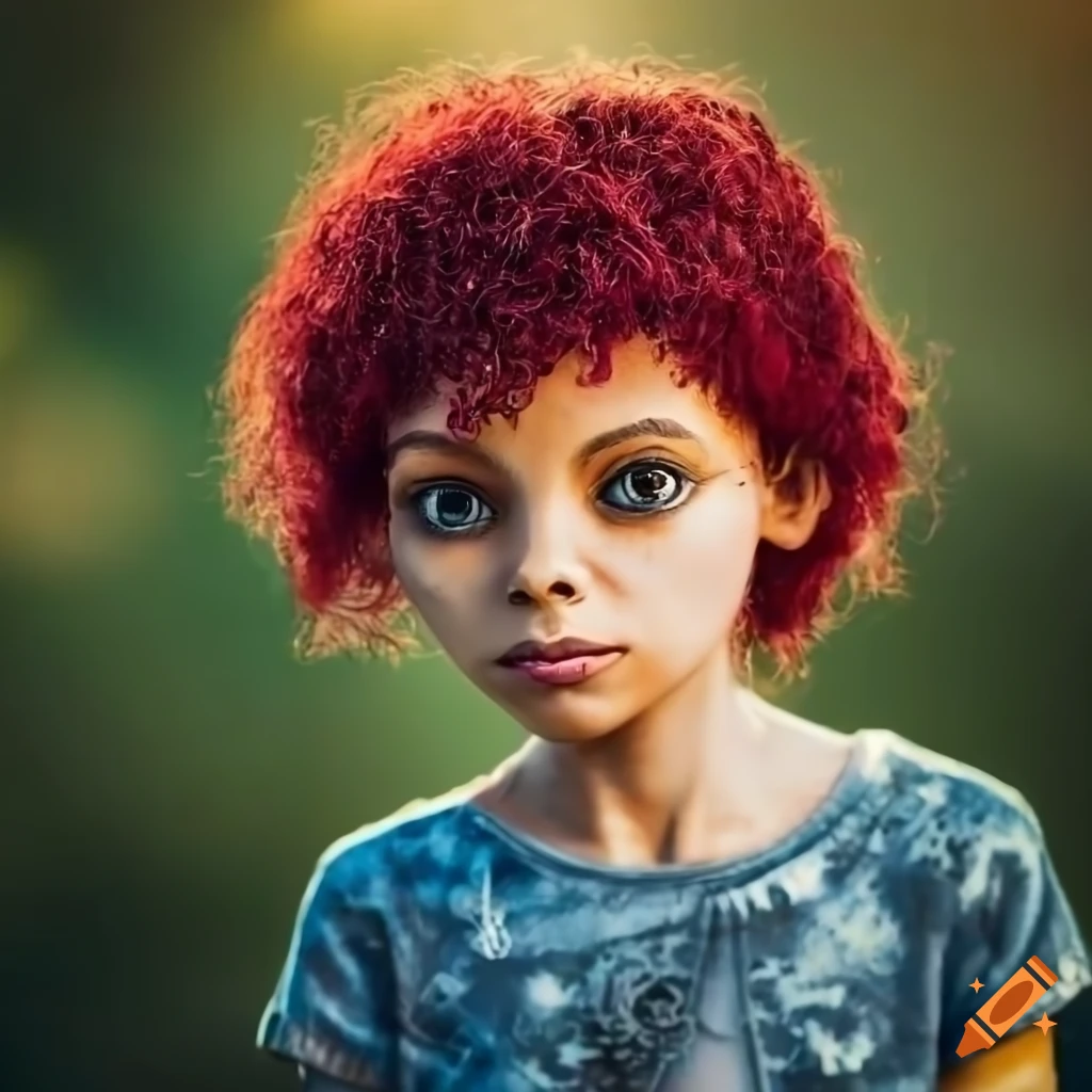 Realistic photo of humanoid alien boys and girls with maroon hair ...