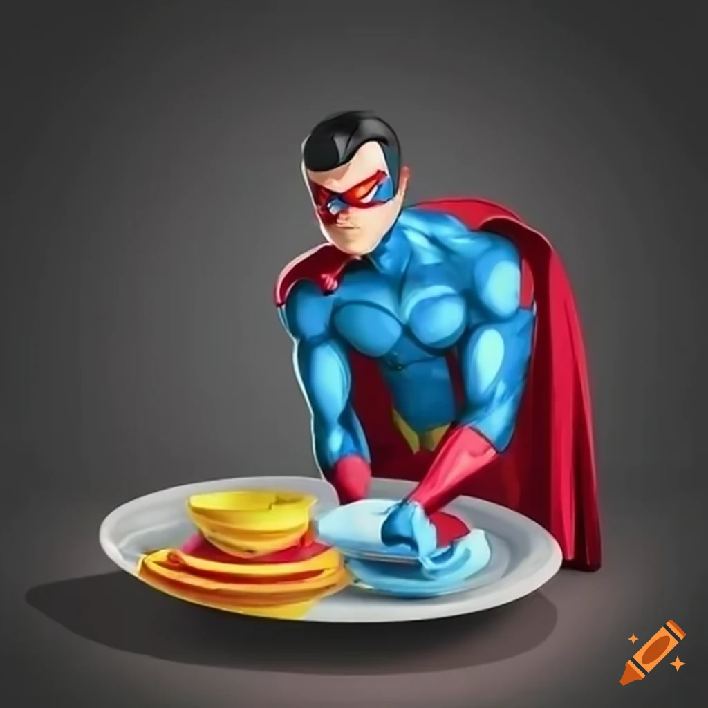 Superhero washing dishes in a restaurant on Craiyon