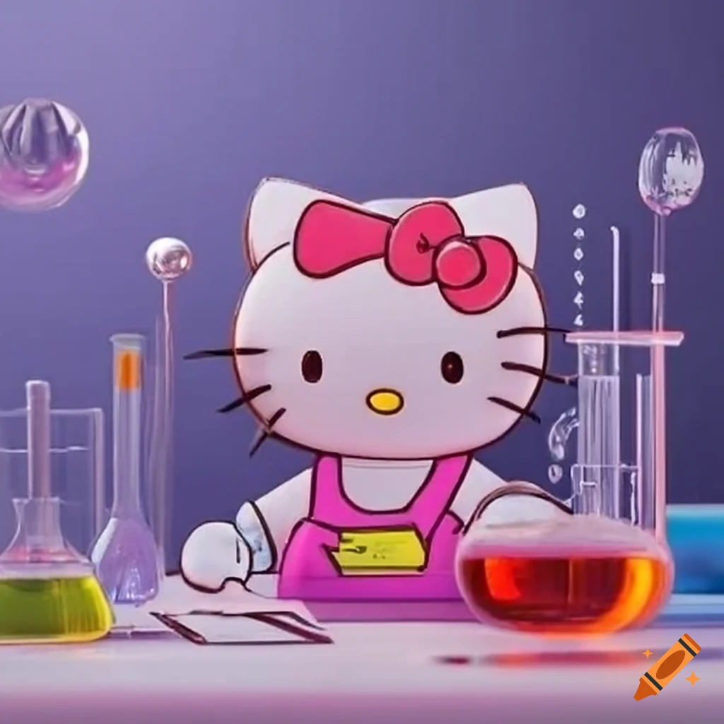 Hello kitty in a chemistry laboratory on Craiyon
