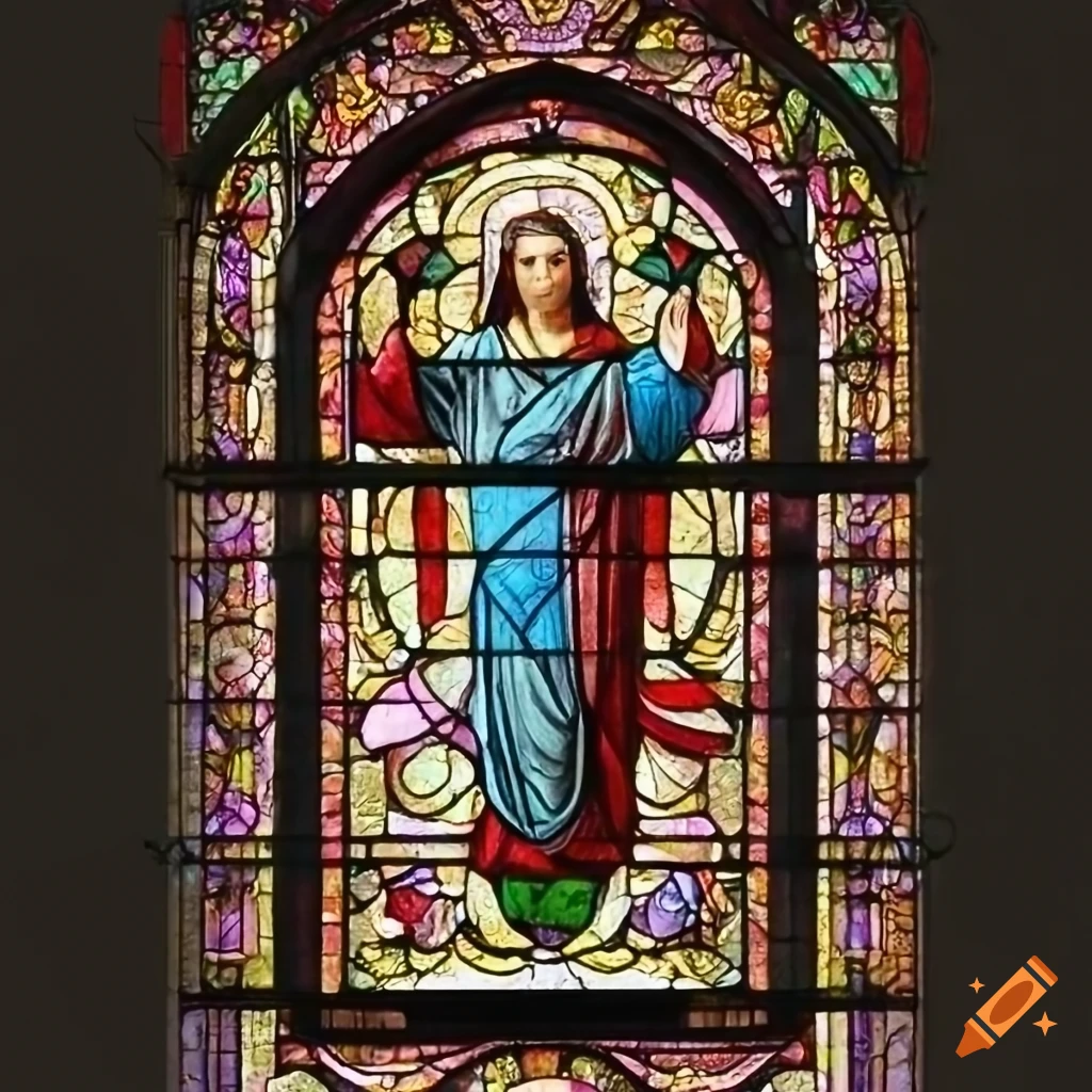 Catholic stained glass window design on Craiyon