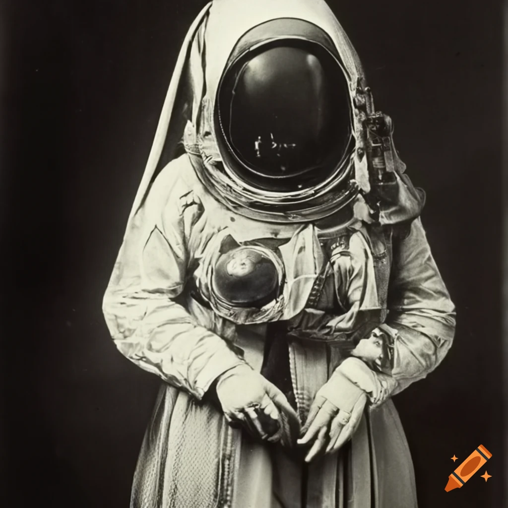 Victorian-era insect nun in a soviet-era spacesuit on Craiyon