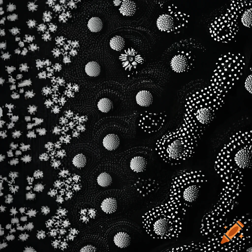 Intricate designs created with black pixel art dots on Craiyon