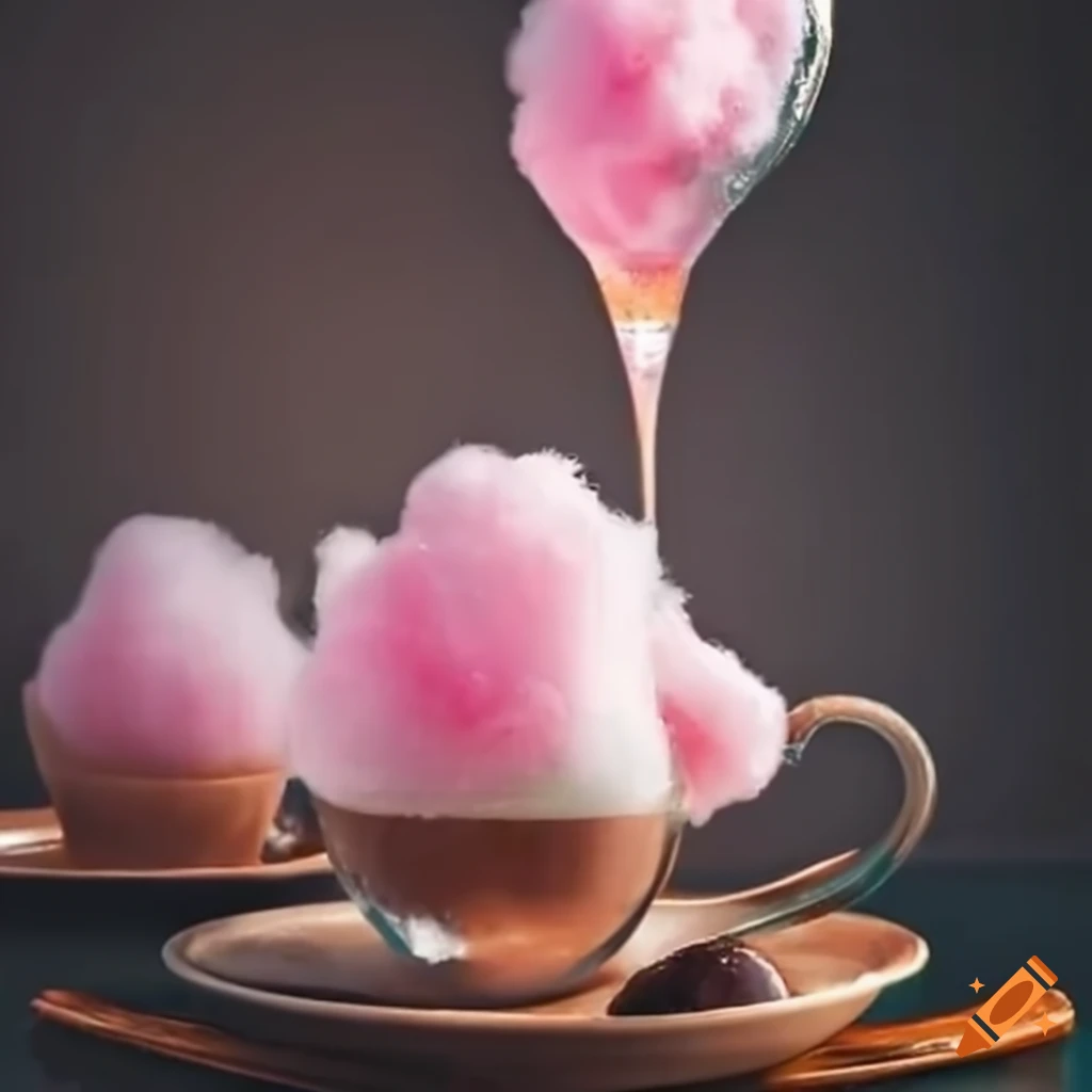 Steaming hot coffee served with fluffy cotton candy on Craiyon