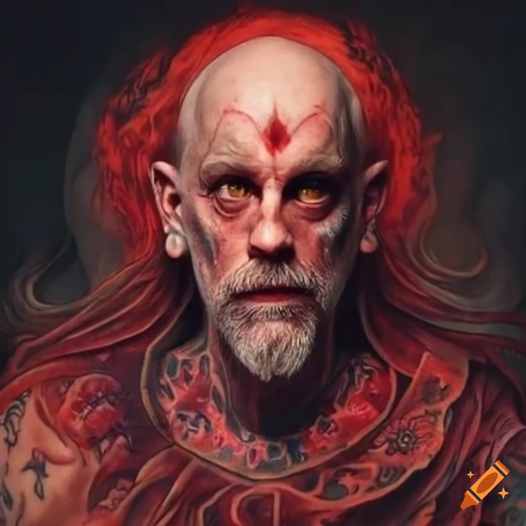 Intricate portrait of a red wizard with face tattoos in a fantasy world ...