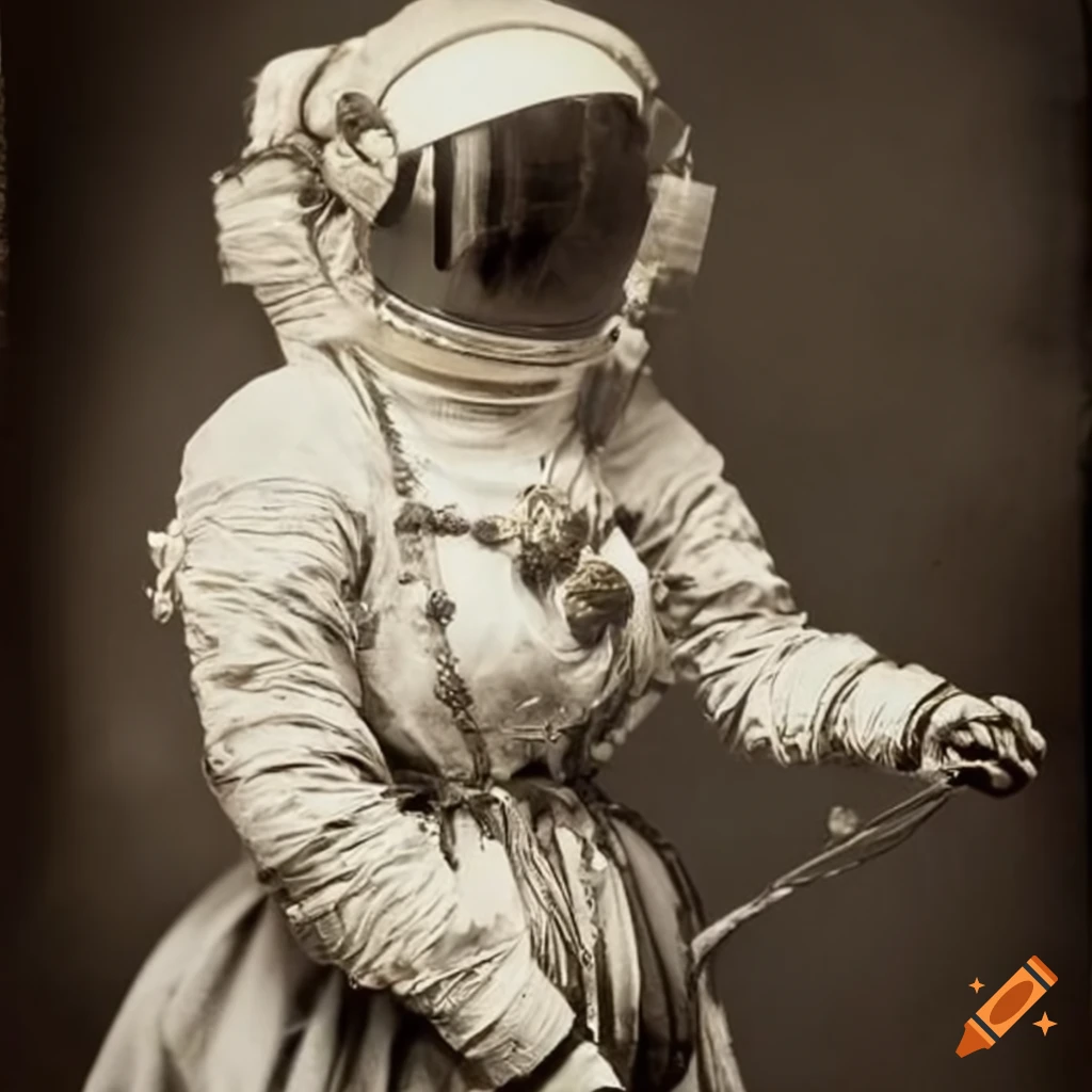 Victorian-era insect mother in an intricate space suit on Craiyon