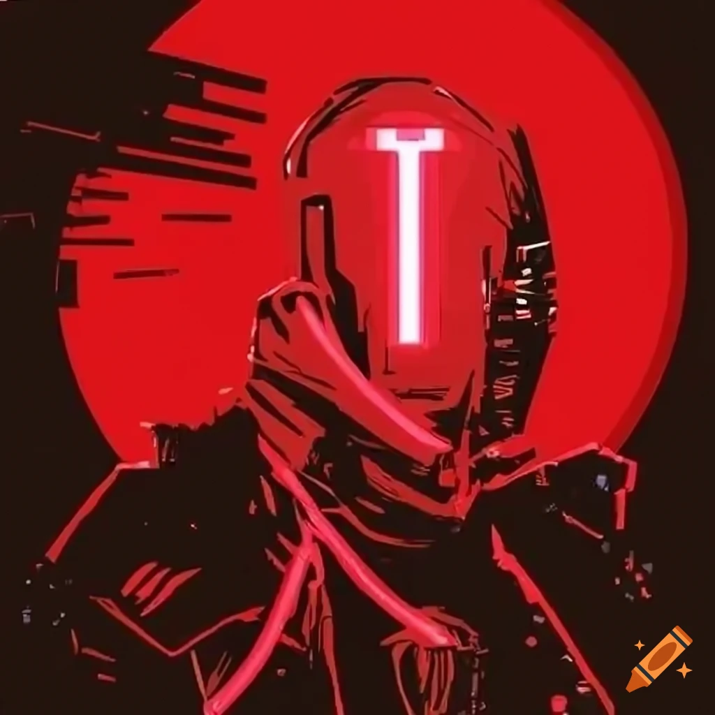 Cyberpunk warrior with glowing red led display on helmet on Craiyon