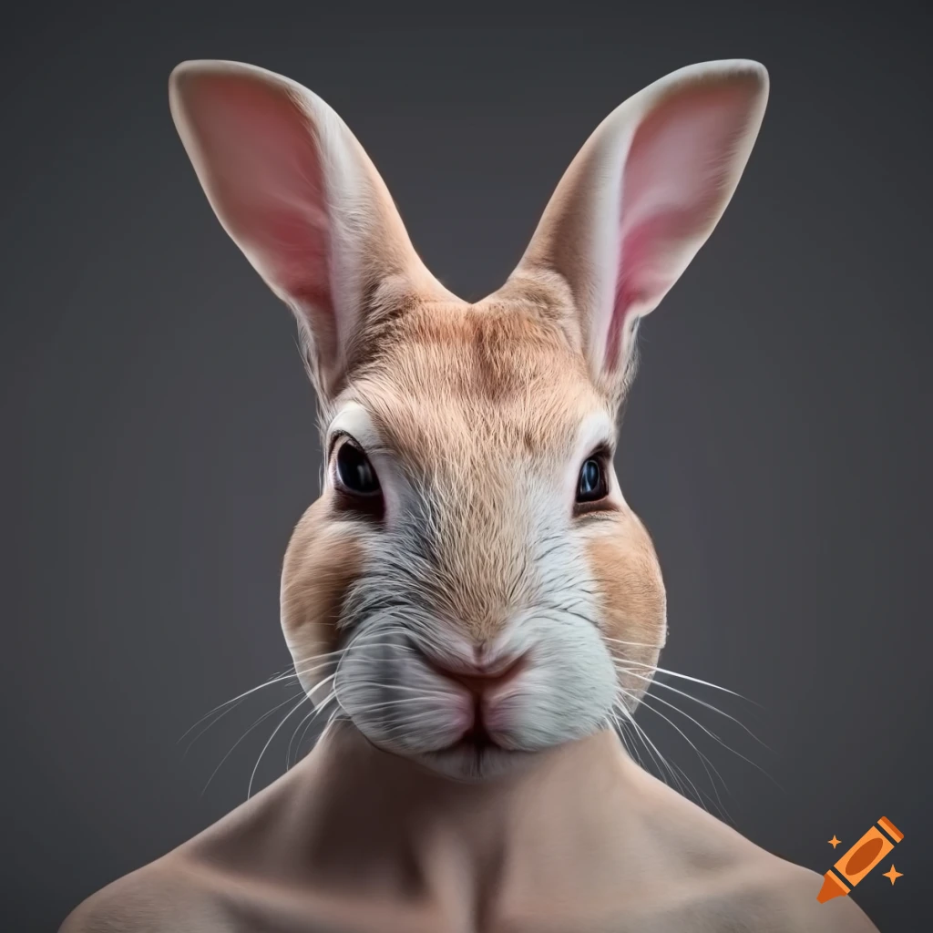 Rabbit's head on a man's body with a white background on Craiyon