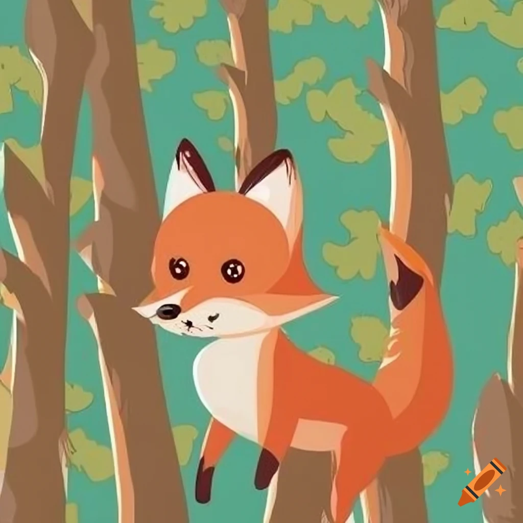 Cute fox playing in a forest in kids storybook style art on Craiyon