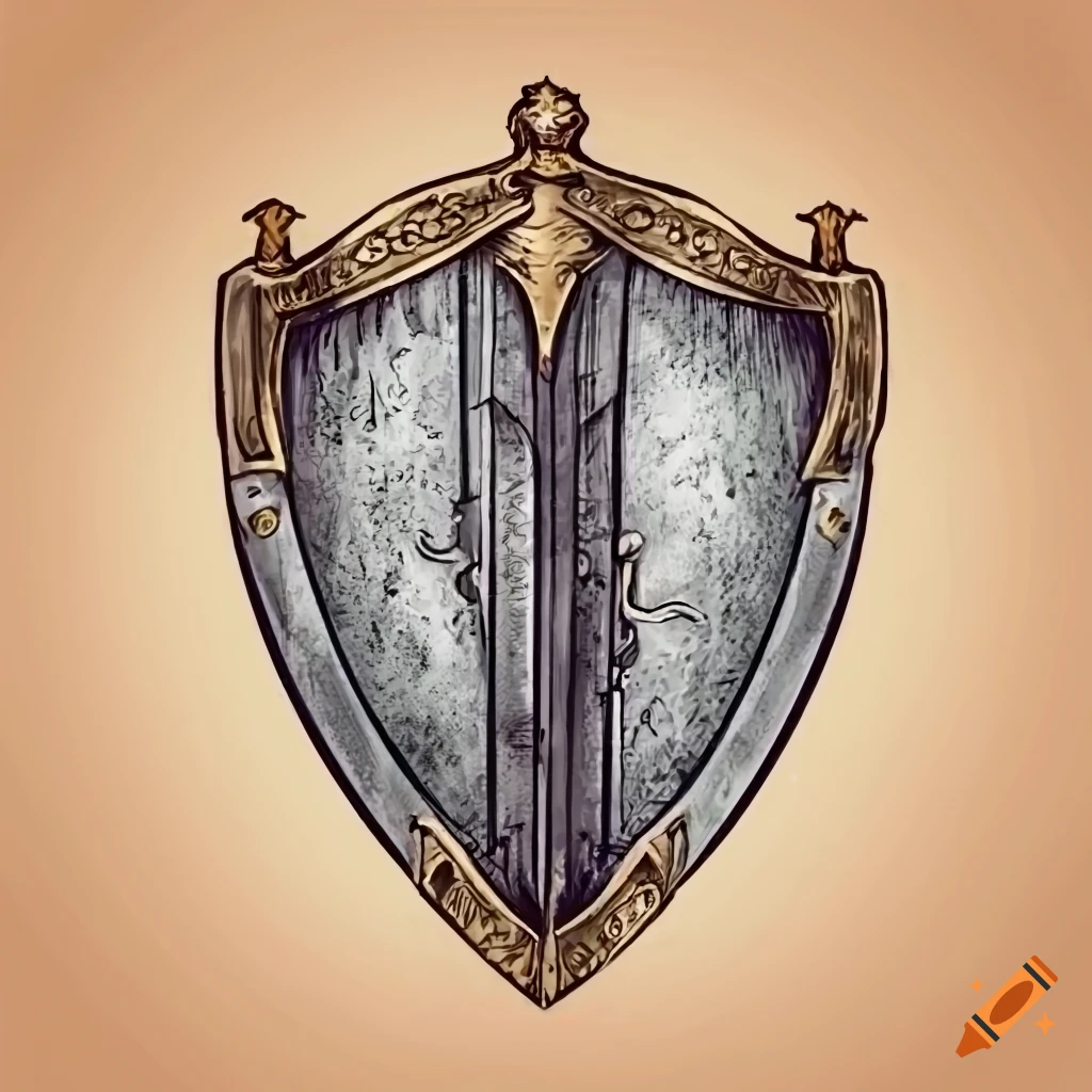 Sword and shield emblem drawing on Craiyon
