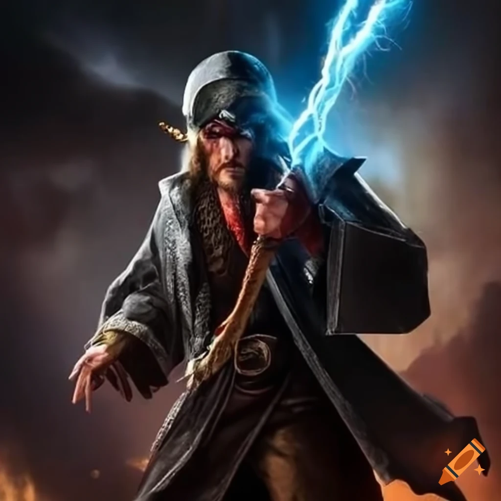 Pirate costume with stormbreaker-inspired axe on ship deck on Craiyon