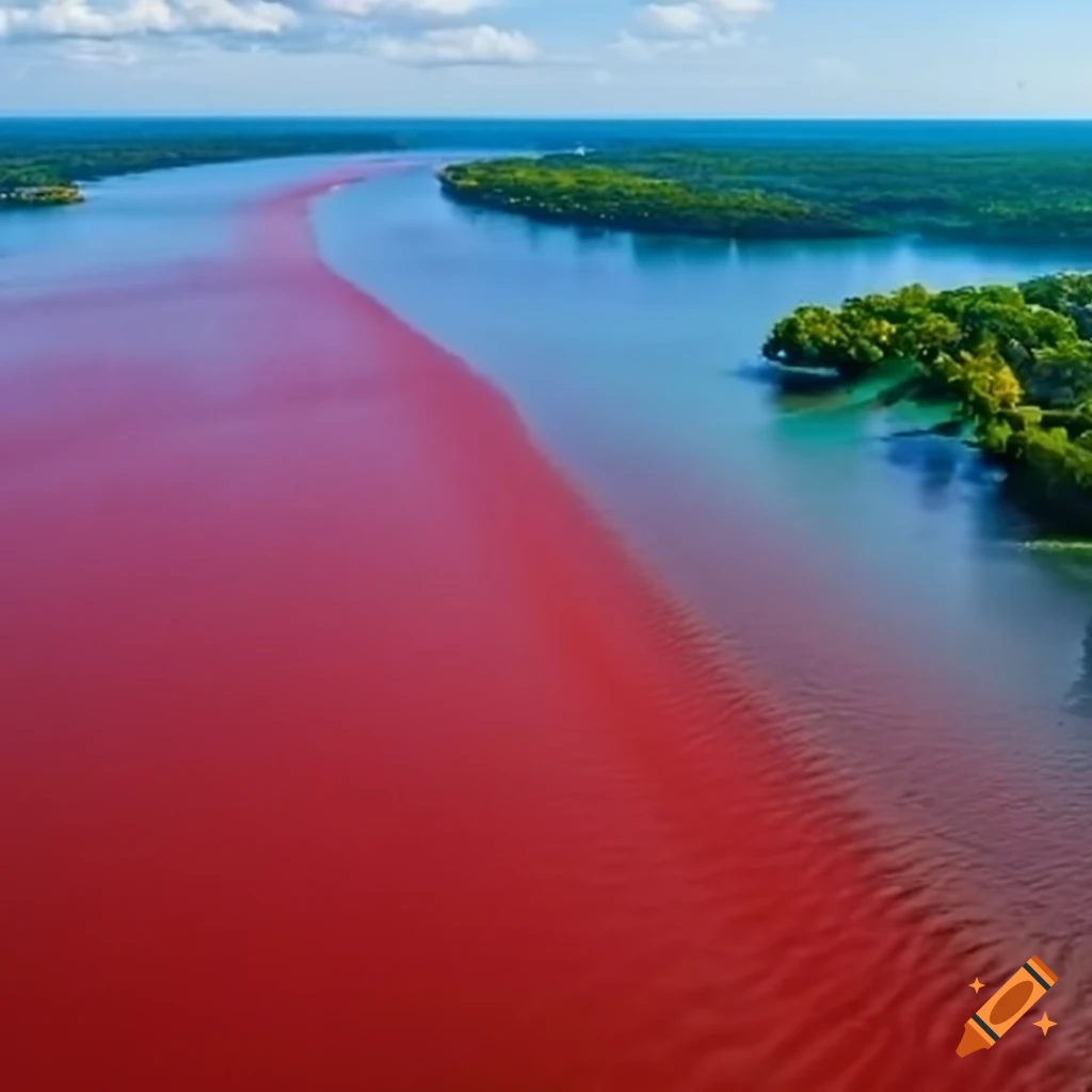 Aerial view of the indian river lagoon with red water on Craiyon