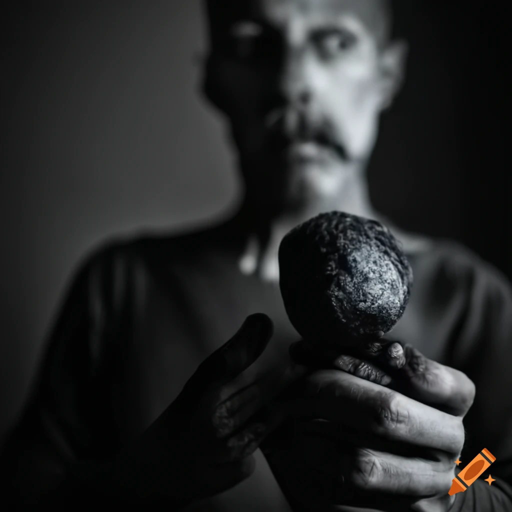 Man holding a stone on Craiyon