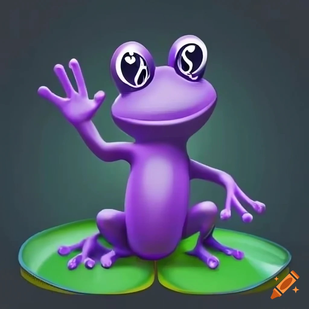 Purple frog waving on a lilypad in esports logo on Craiyon