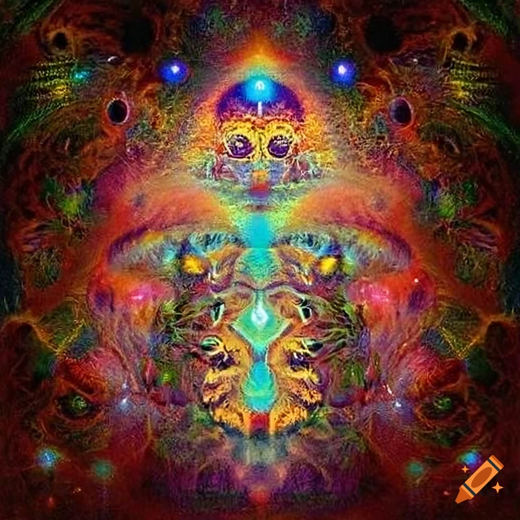 Ethereal hall of cosmic contemplation with two towering figures ...