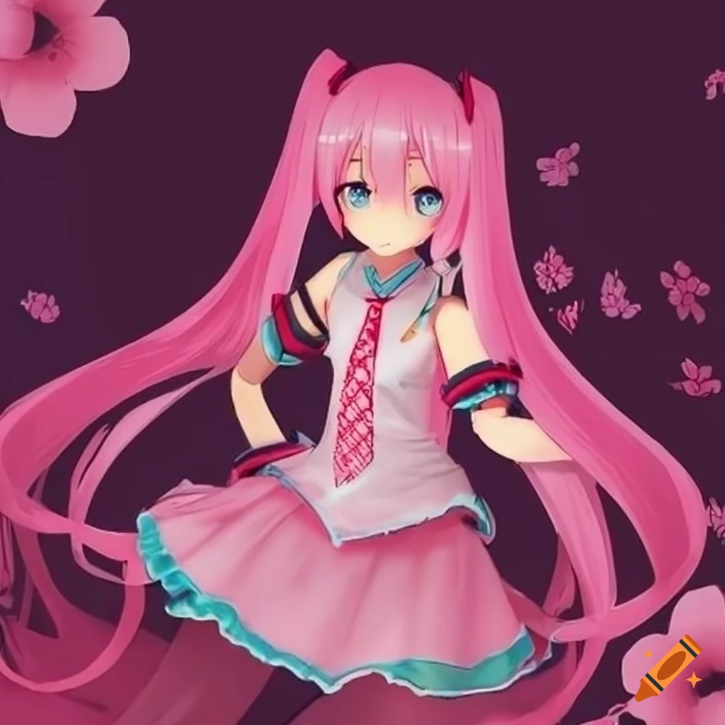 Pink miku surrounded by sakura flowers on Craiyon